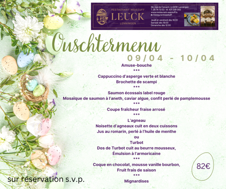Ouschtermenu – Restaurant – Wäistuff Leuck